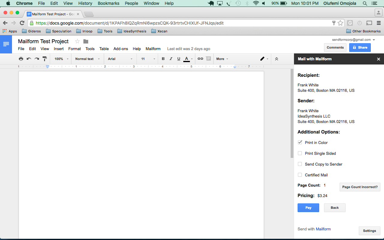 Print Envelopes From Google Docs